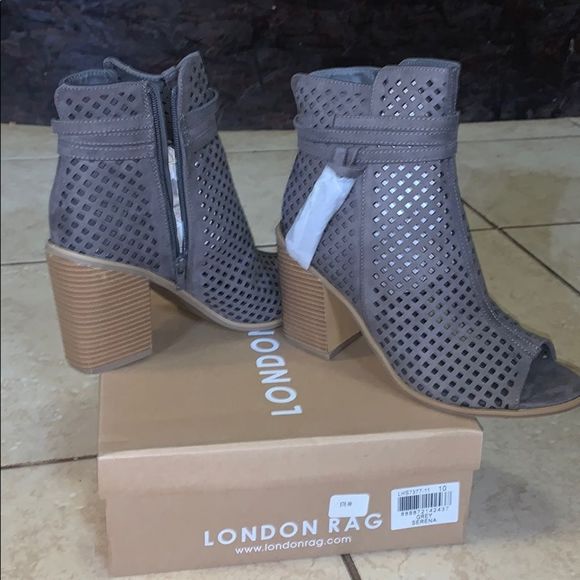 London Rag | Shoes | Gray Ankle Boots With Perforated Design And Block ...